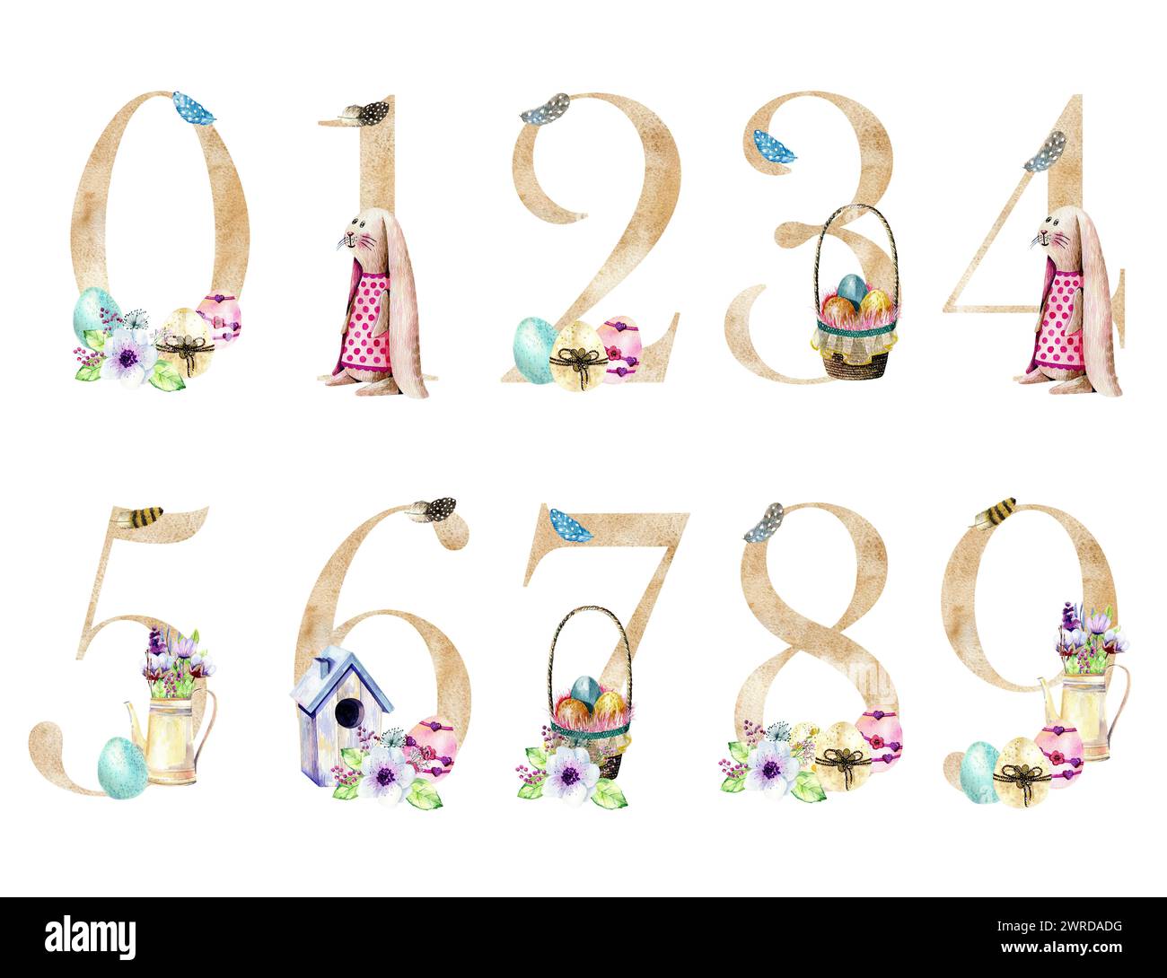 Watercolor easter numbers Stock Photo - Alamy