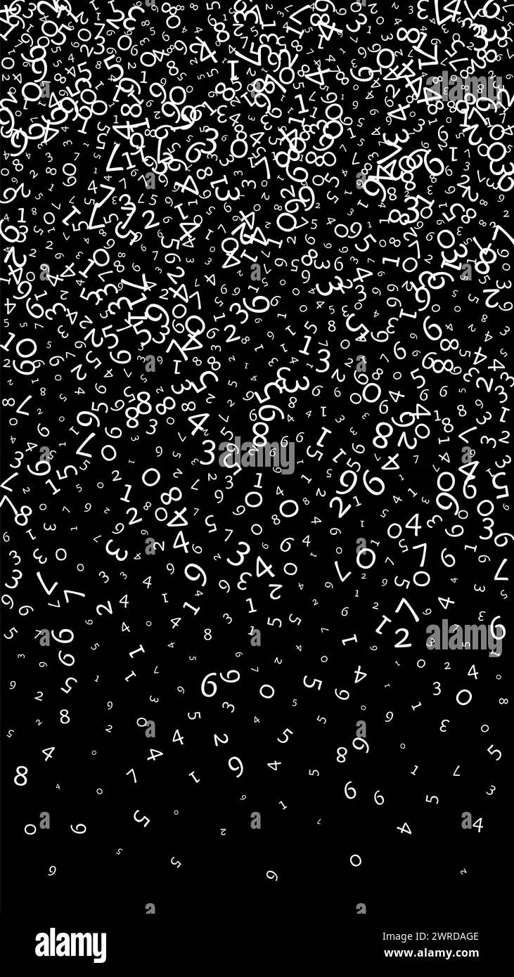 Falling numbers, big data concept. Binary white messy flying digits ...