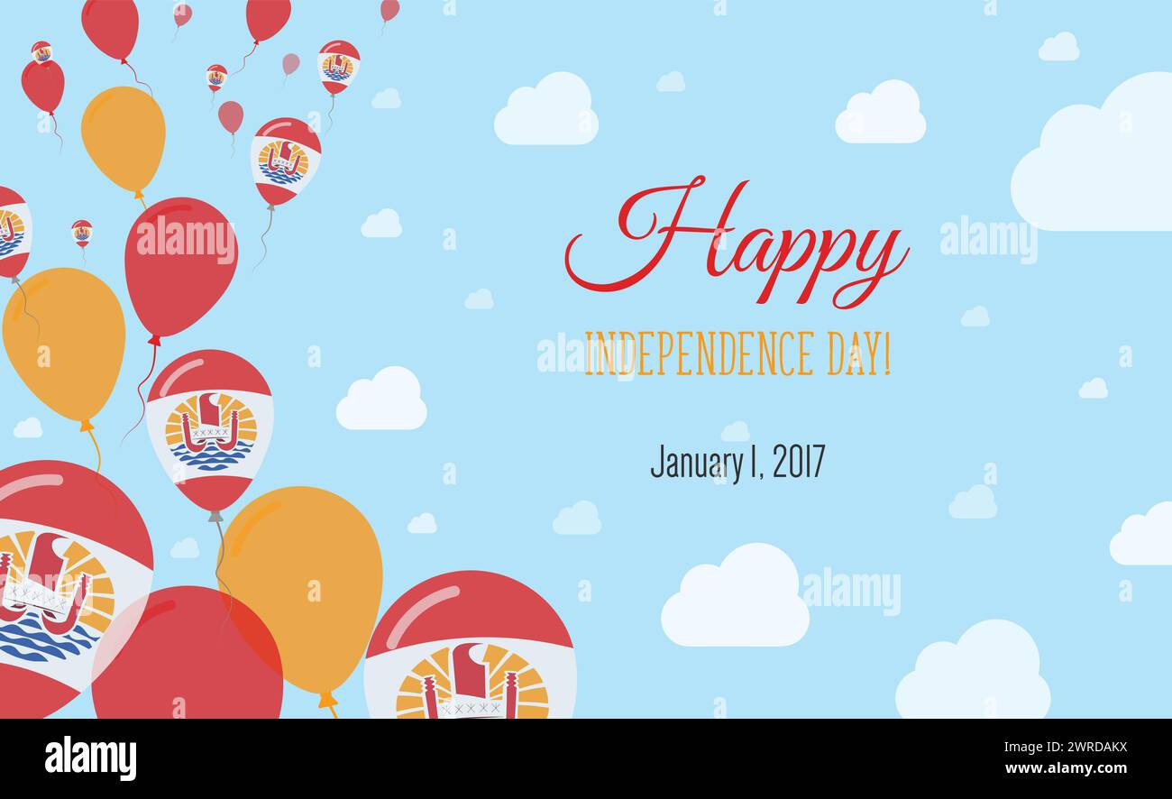 French Polynesia Independence Day Sparkling Patriotic Poster. Row of ...