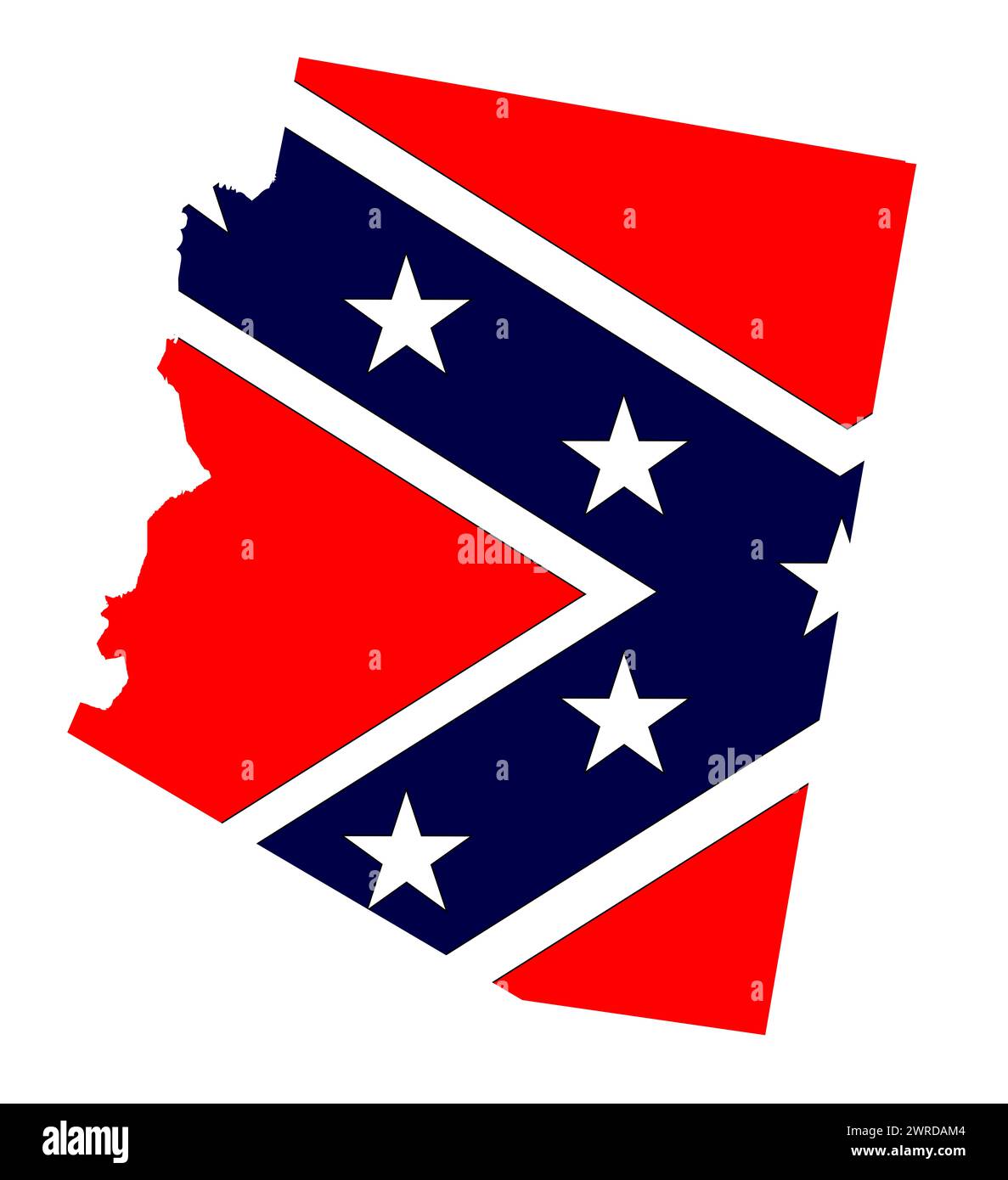 Outline map of the state of Arizona with confederate flag on a white ...