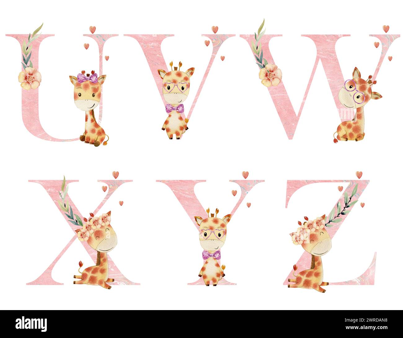 Watercolor animals letters Stock Photo - Alamy