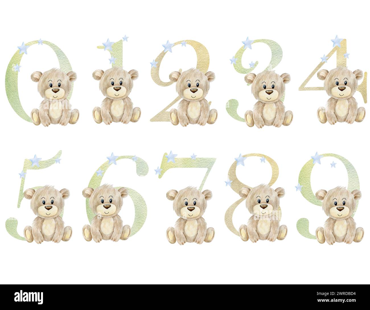 Watercolor baby numbers Stock Photo - Alamy