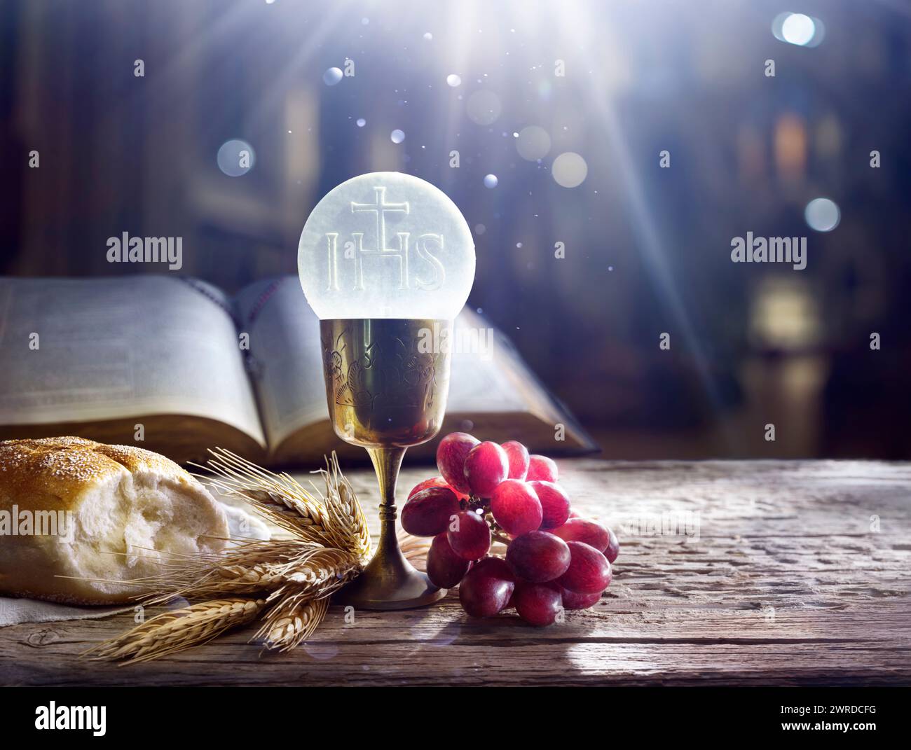 Communion - Holy Grail With Corpus Christi And Bible - Ears Wheat And ...