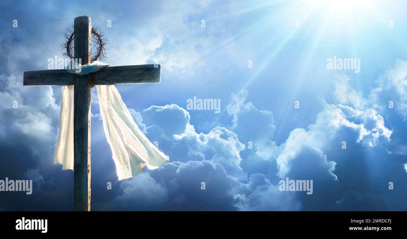 Cross With Robe And Crown Of Thorns Against Sky - Calvary And ...