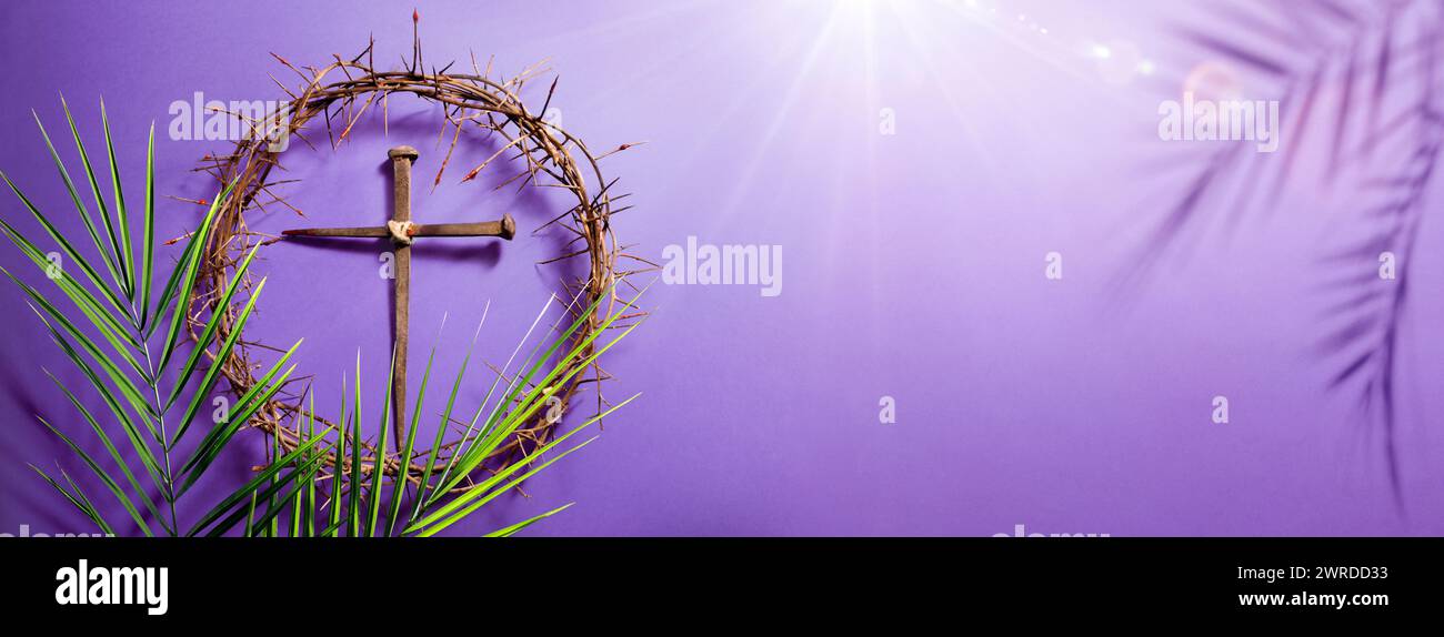 Lent - Crown Of Thorns and Cross With Palm Leaves And Bloody Spikes For ...