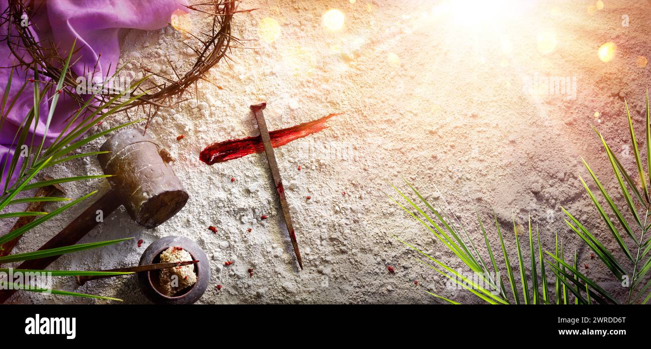 Passion And Calvary Of Jesus - Crown Of Thorns and Cross With Spikes ...