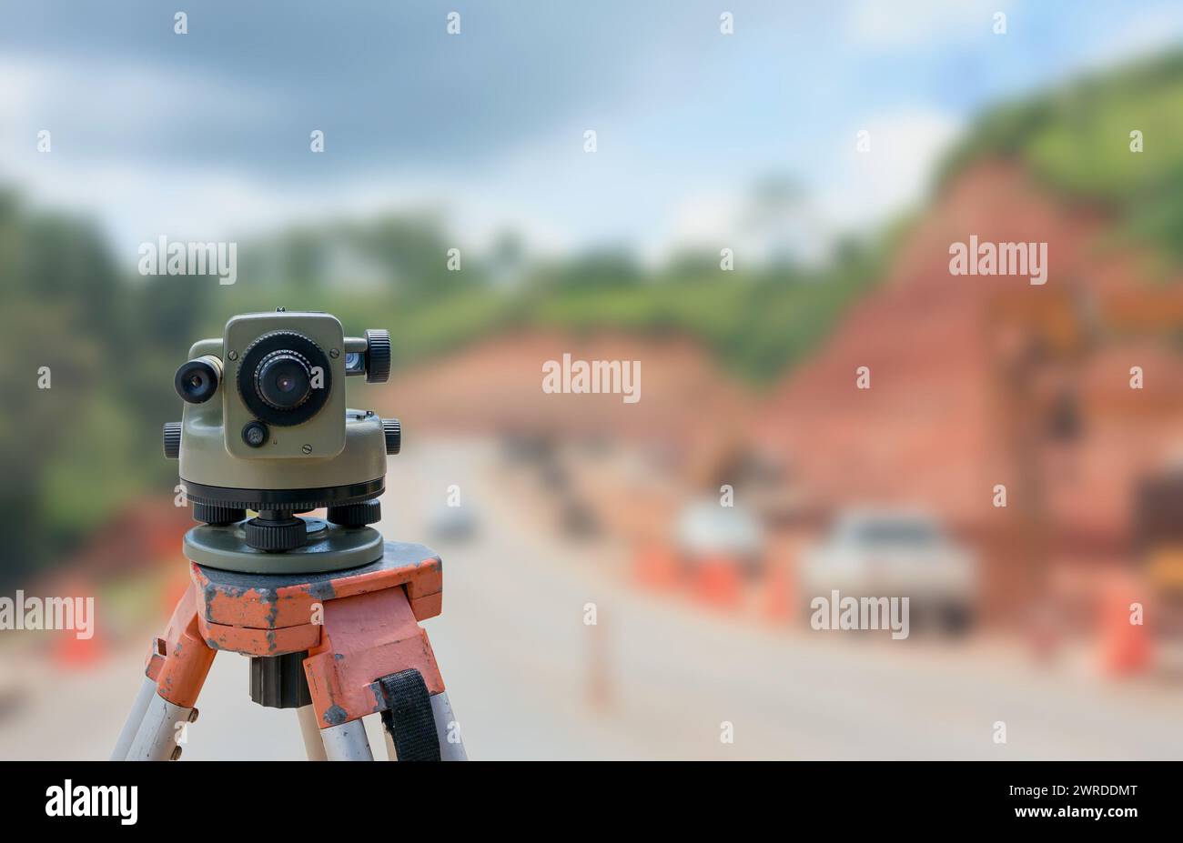 road construction site, theodolite instrument for road construction ...