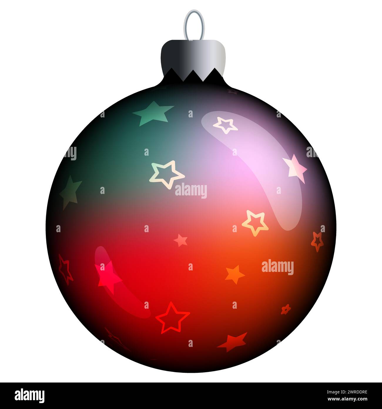 Realistic round Christmas ball with green and red gradient, stars and ...