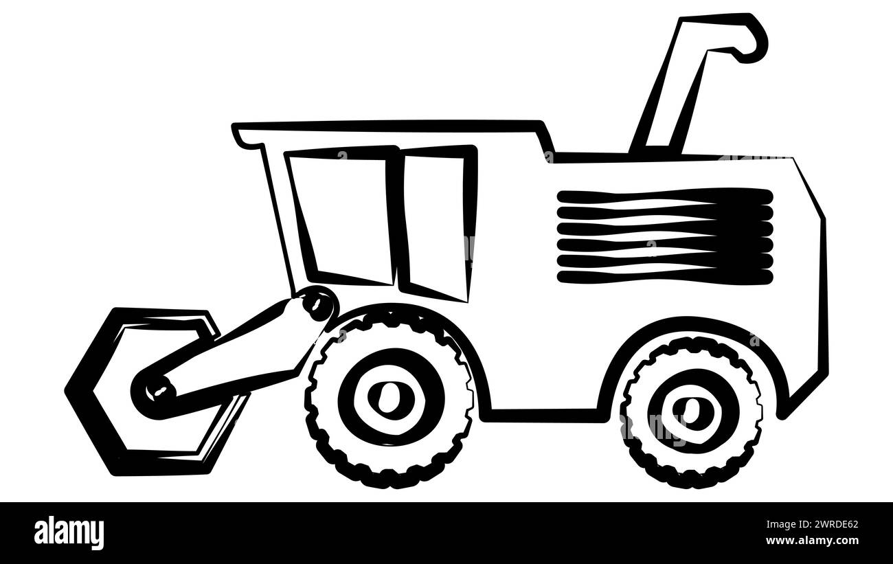Combine harvester outline isolated on white background. Vector clipart ...