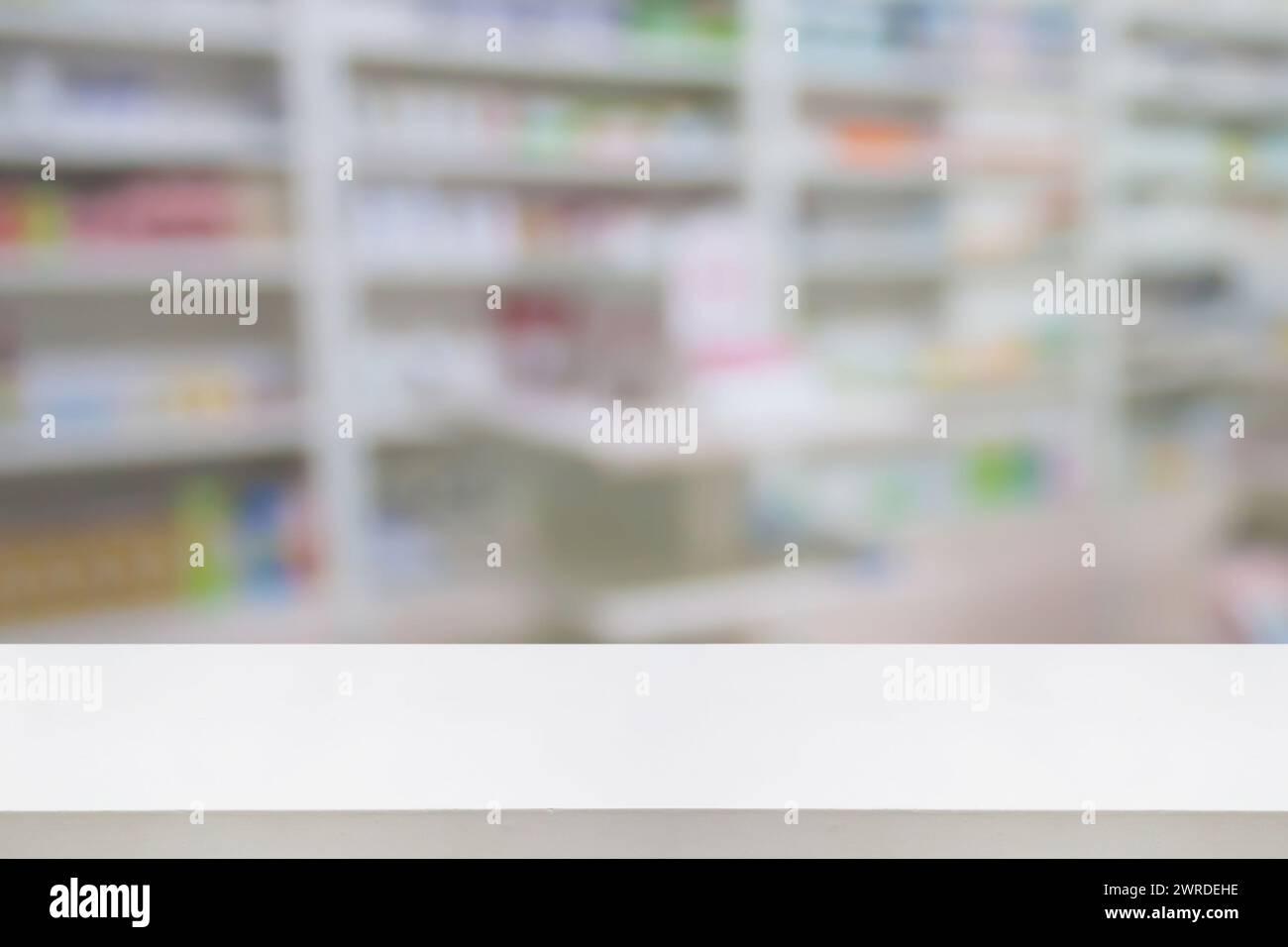 pharmacy store background with drugstore counter Stock Photo - Alamy