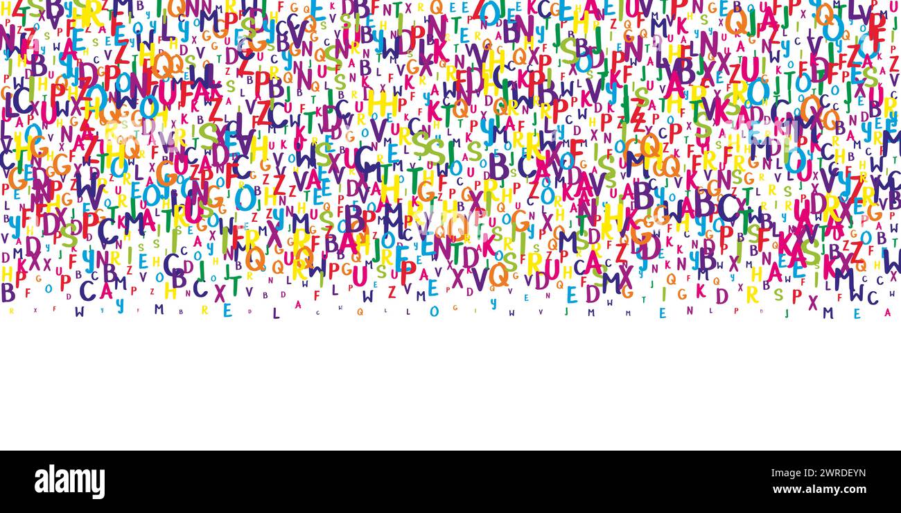 Falling letters of English language. Colorful childish flying ...