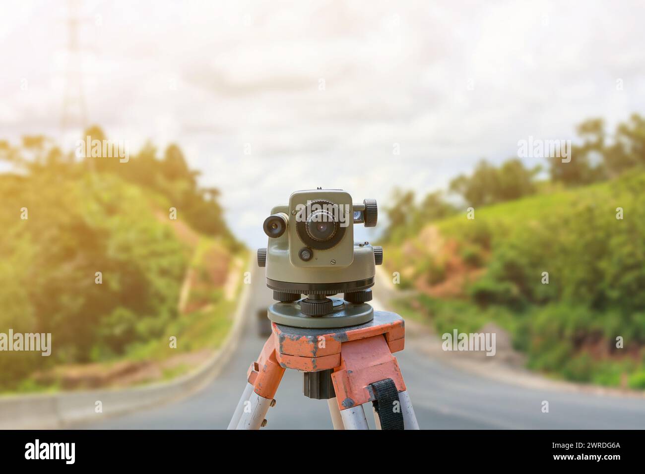 road construction site, theodolite instrument for road construction ...