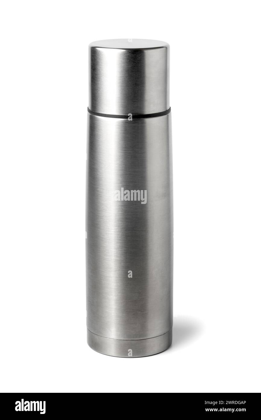 Single Aluminum thermo bottle close up isolated on white background Stock Photo - Alamy