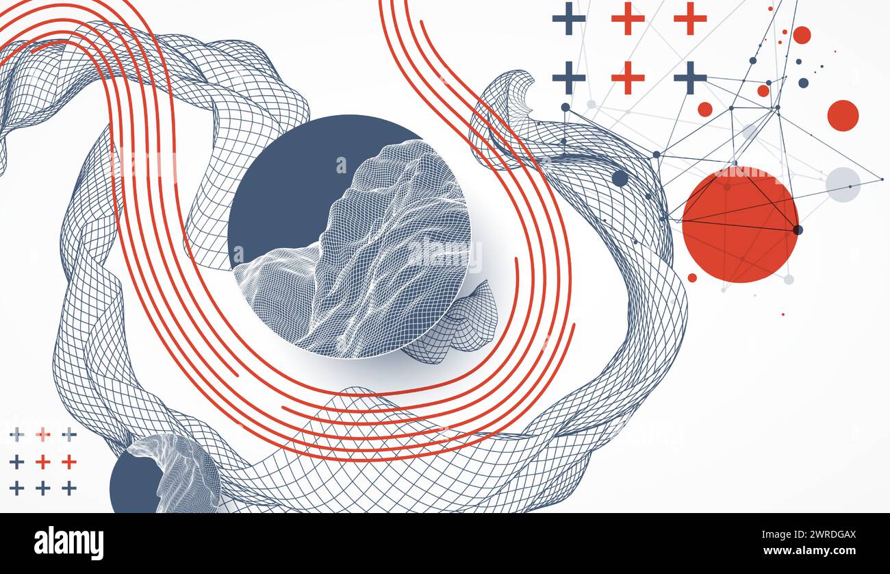 The abstract wave is made in a frame style. Template for science and ...