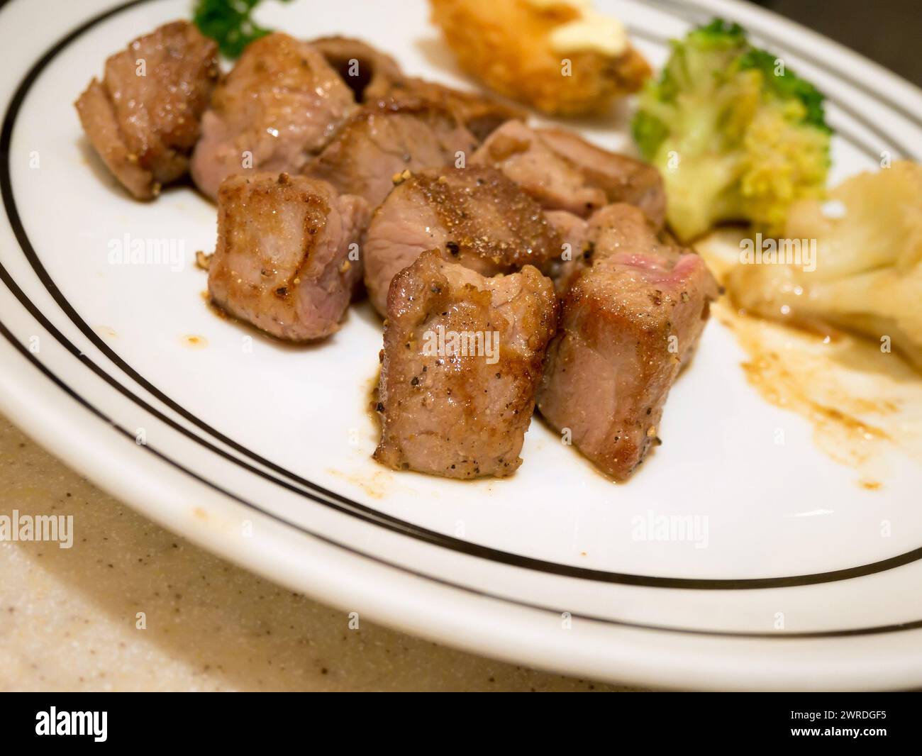 Grilled beef steak, beef steak japanese style food on white plate Stock ...