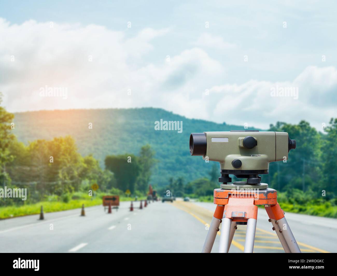 Surveyor equipment tacheometer or theodolite with road construction ...
