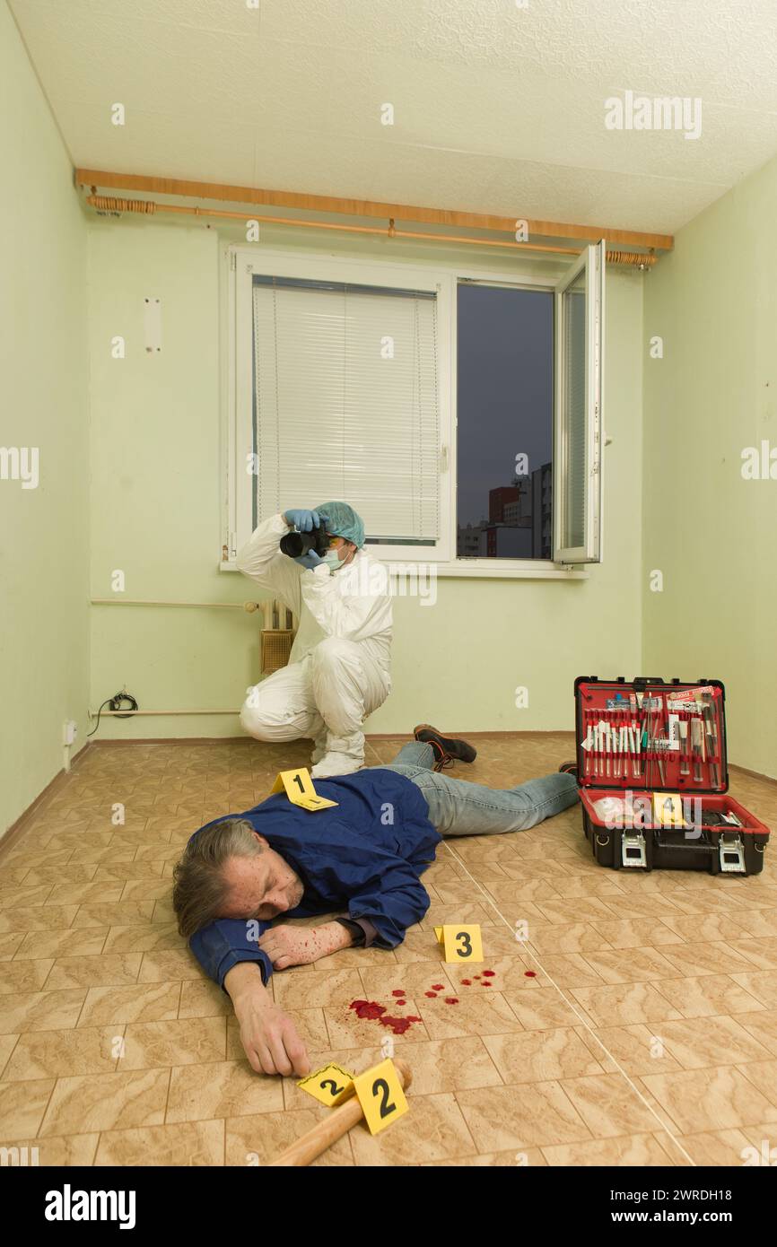 Crime scene investigation - photographing of place of crime Stock Photo ...