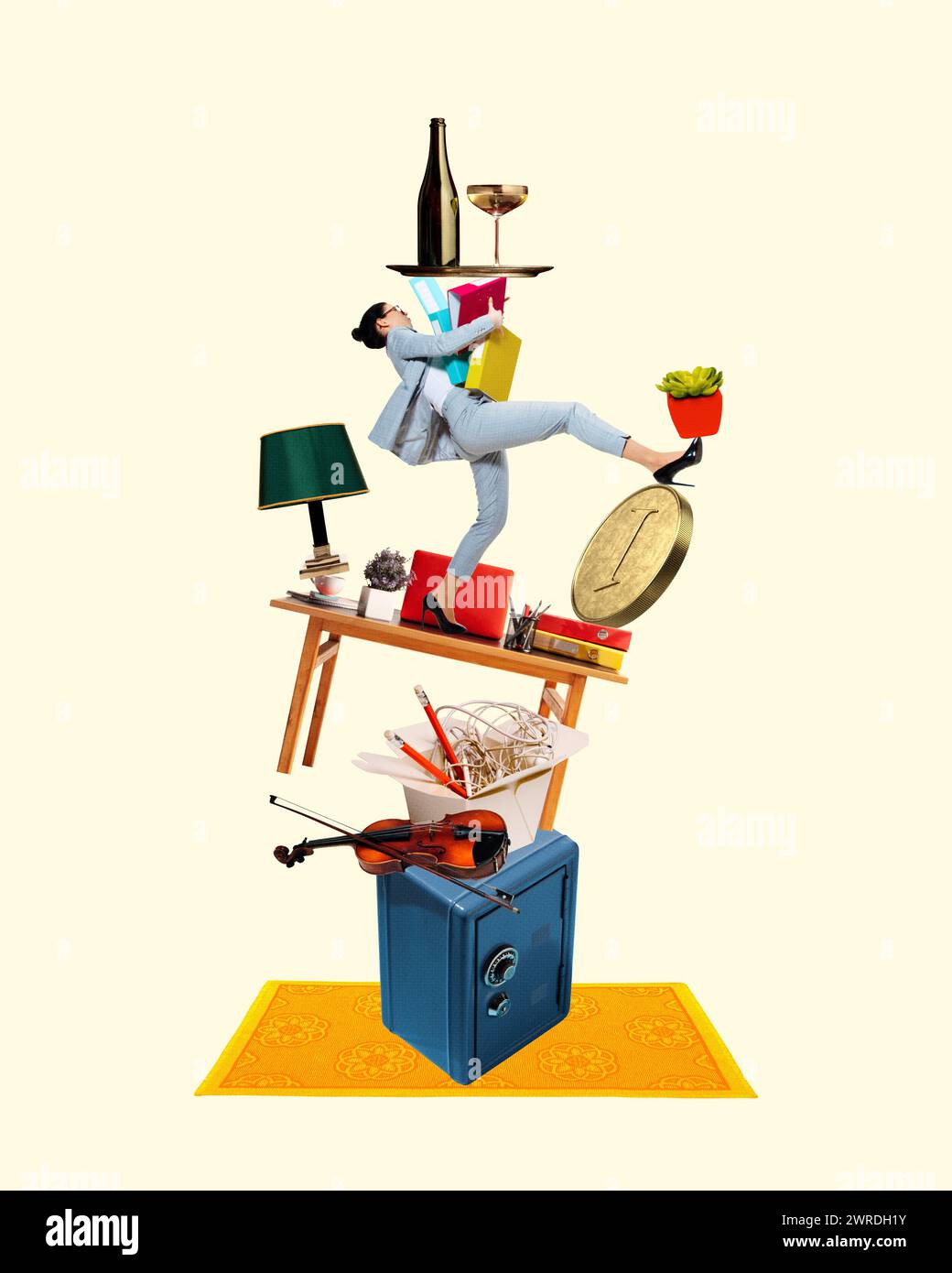 Businesswoman balancing on leisure time and business workflow. Friday ...