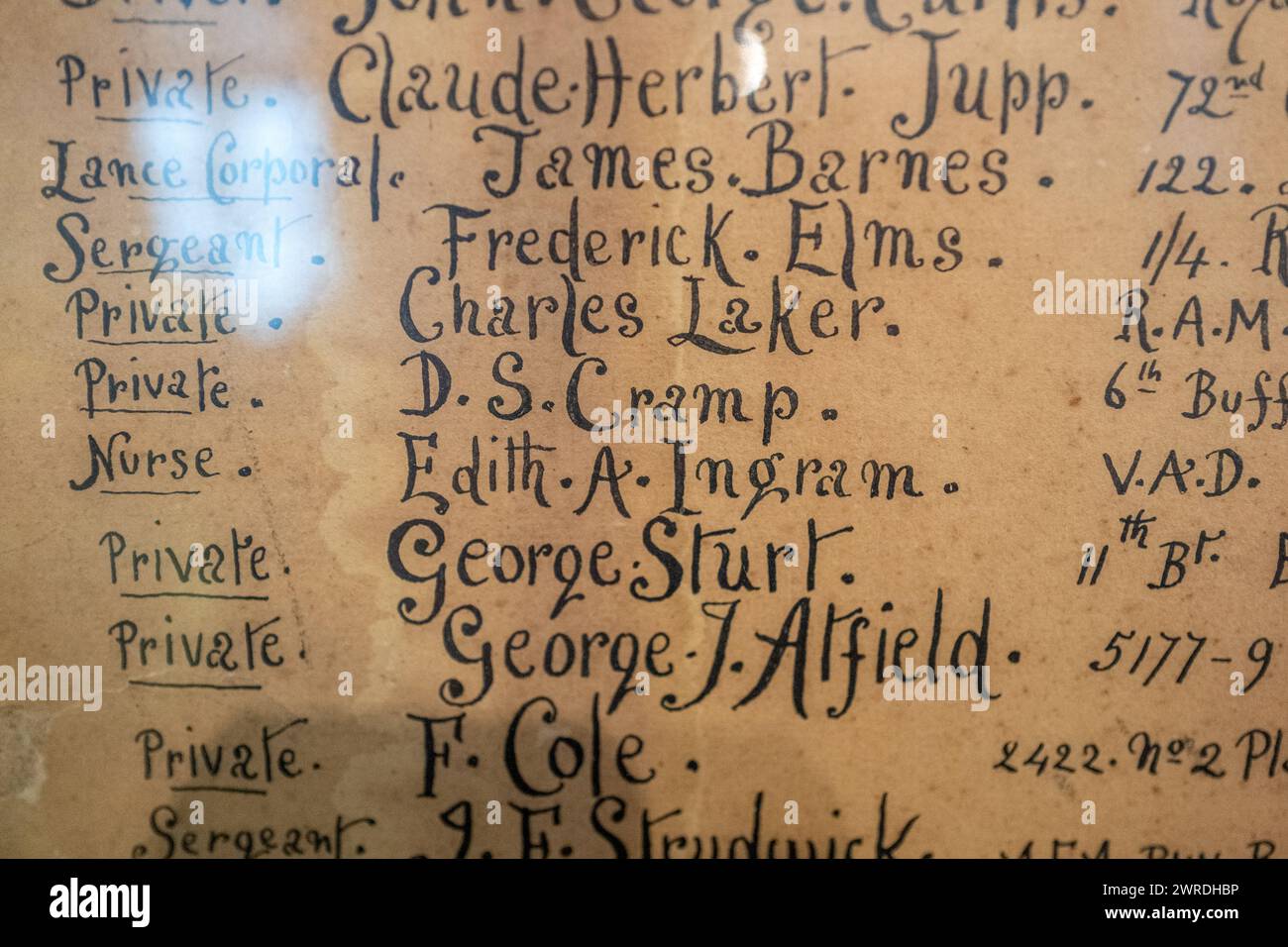 Storrington, March 6th 2024: The Roll of Honour, including the name of ...