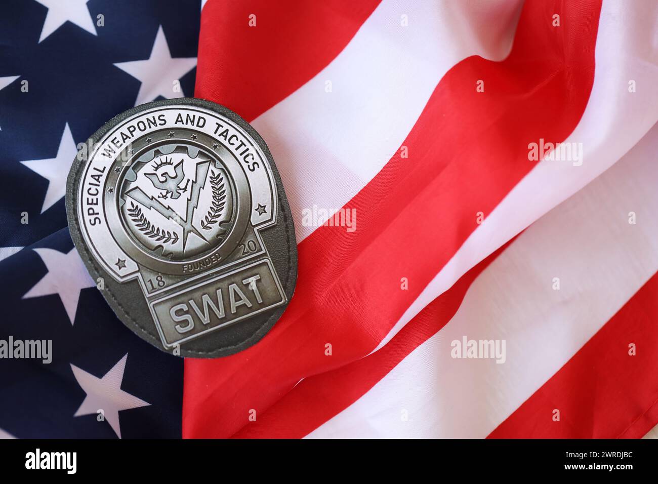 KYIV, UKRAINE - MARCH 9, 2024 US SWAT badge on United States of America ...