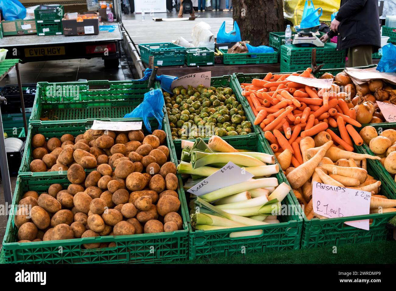 Green grocery market stall, High Street, Lincoln City, Lincolnshire ...