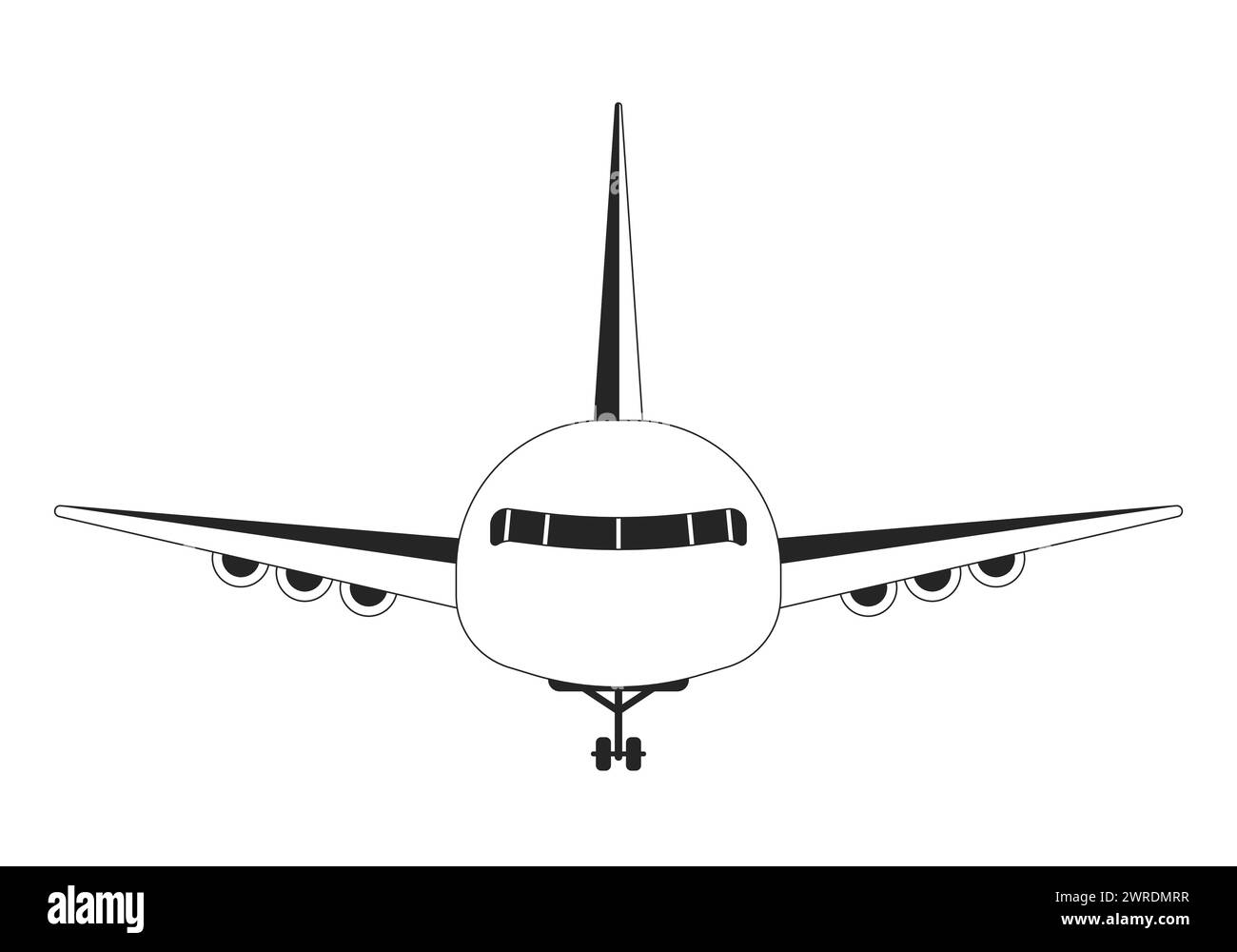Airplane front view black and white 2D line cartoon object Stock Vector ...