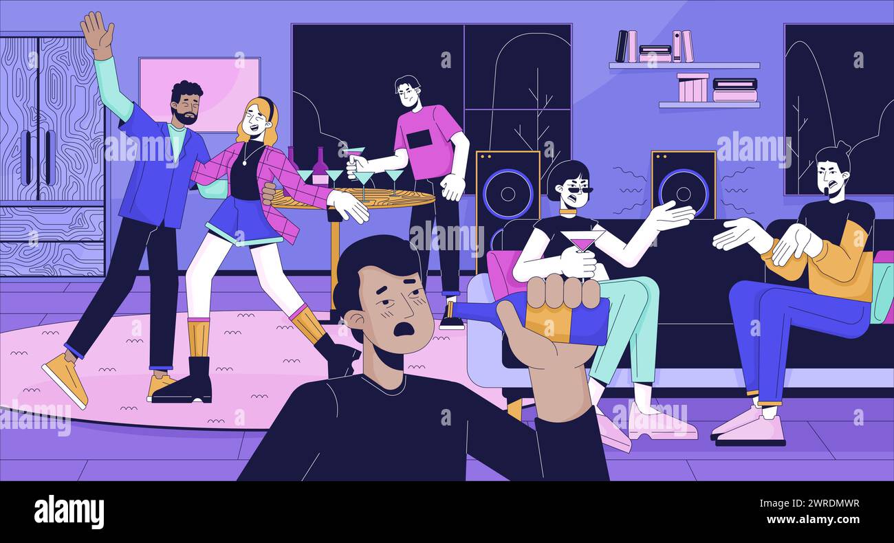 Alcohol abuse at home party cartoon flat illustration Stock Vector ...