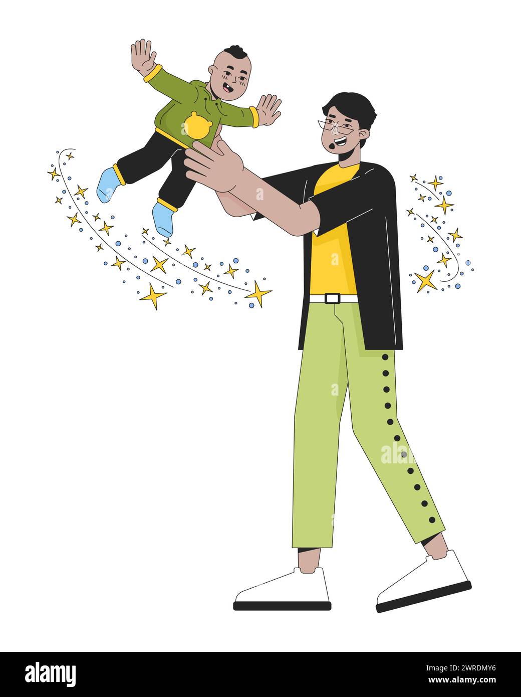 Happy father tossing child in air 2D linear cartoon characters Stock ...