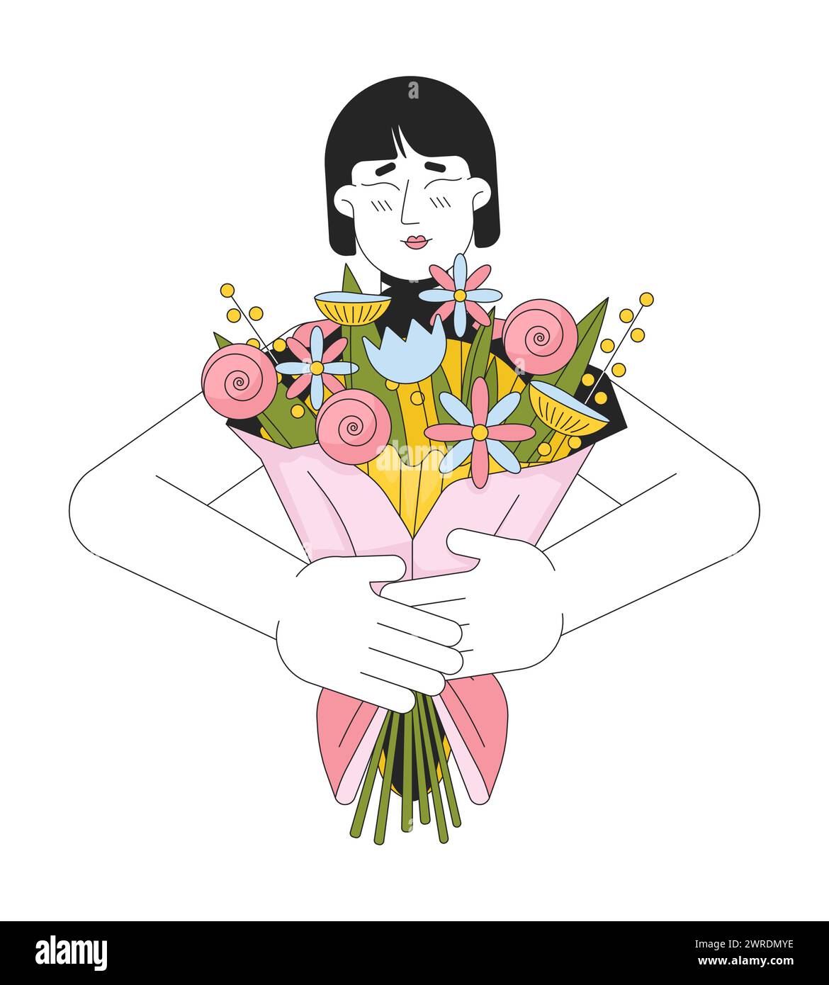 Affectionate mother bouquet 2D linear cartoon character Stock Vector ...