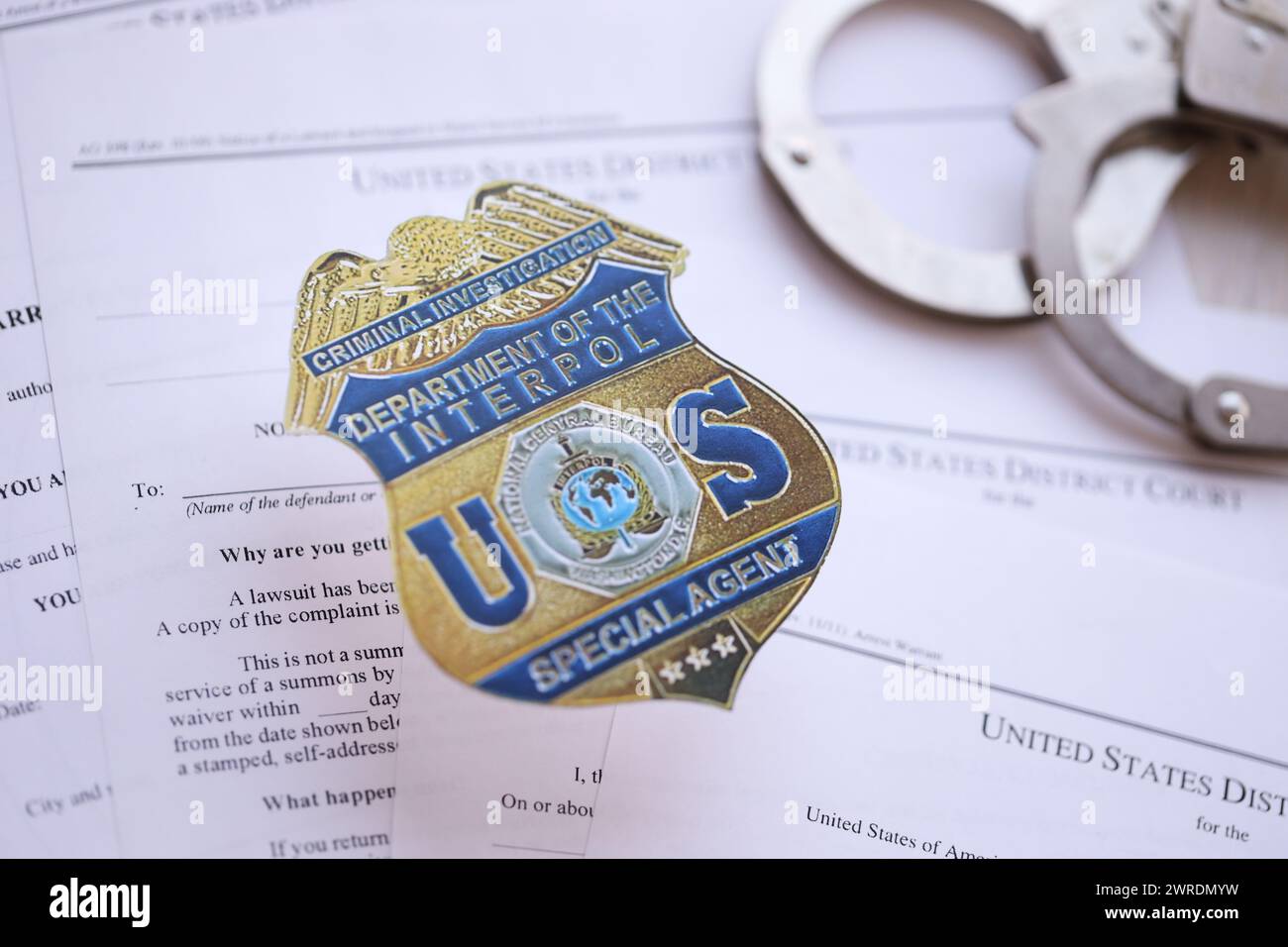 KYIV, UKRAINE - MARCH 9, 2024 US Interpol Special Agent badge with ...