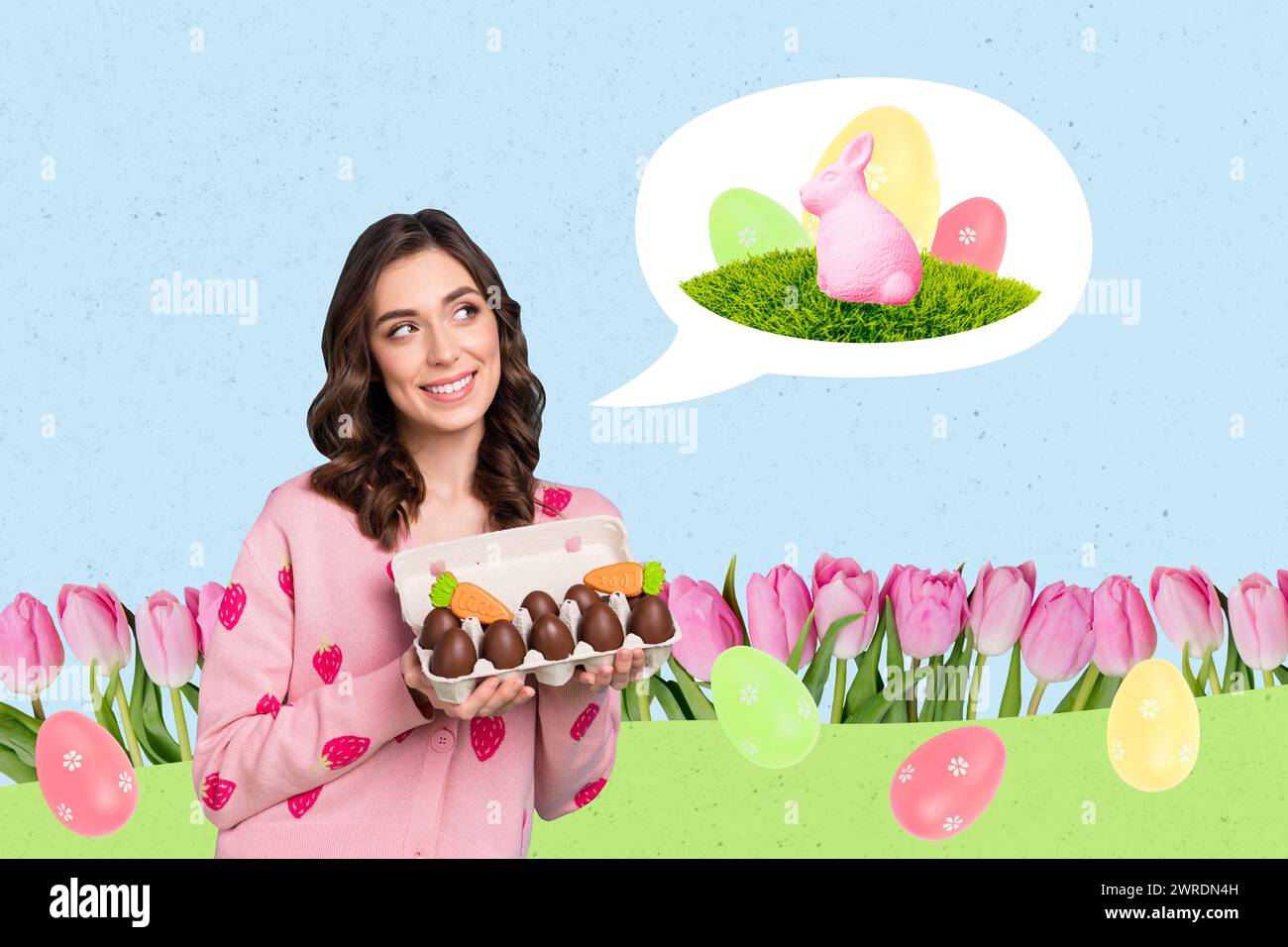 Composite collage picture image of hold dozen chocolate eggs celebrate easter invitation ...