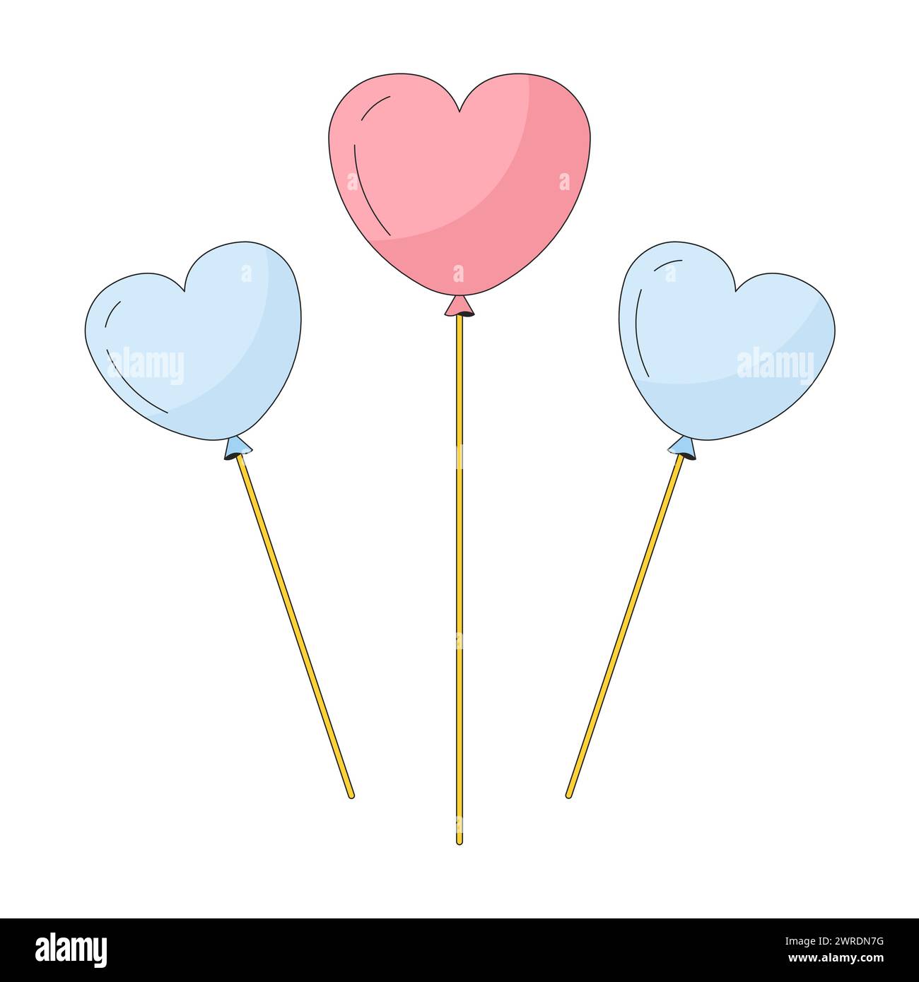 Heart shaped balloons on sticks 2D linear cartoon object Stock Vector ...