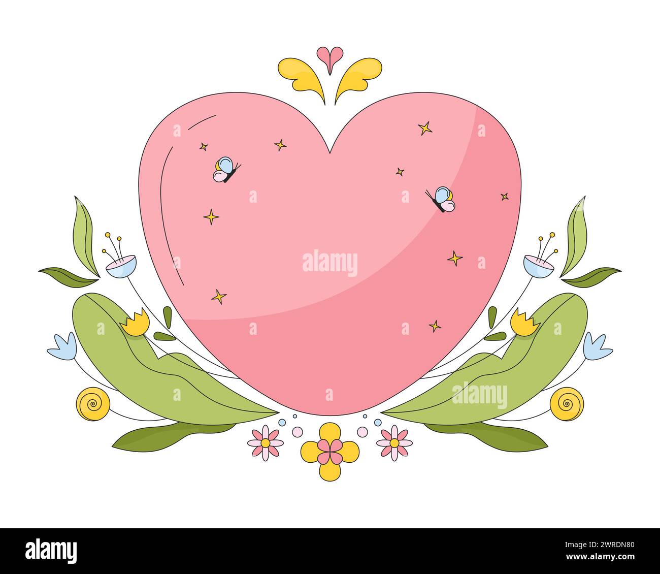 Heart spring decorated 2D linear cartoon object Stock Vector Image ...