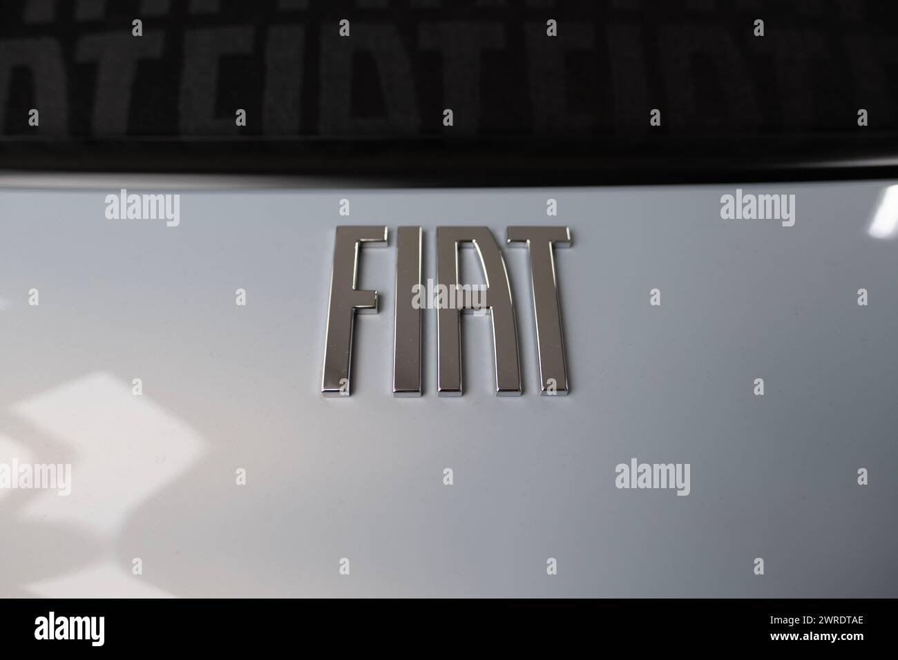 Electric new light blue Fiat 500 E classic Cabrio car, automotive ...