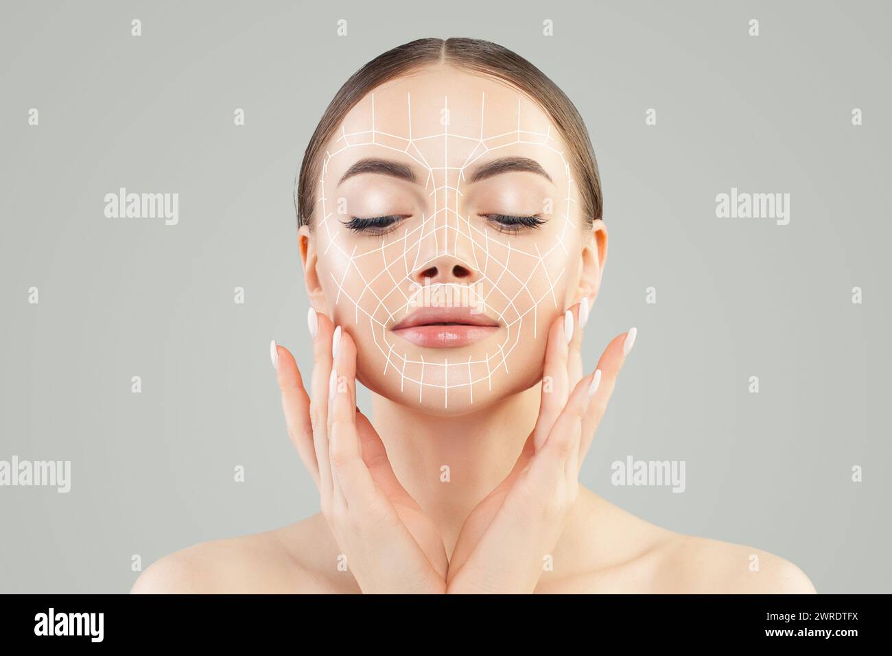 Nice female face with healthy skin and cosmetology lines, medicine and ...