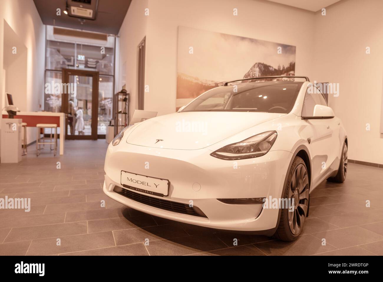 white Tesla electric car model Y in Studio, autopilot and eco-friendly ...