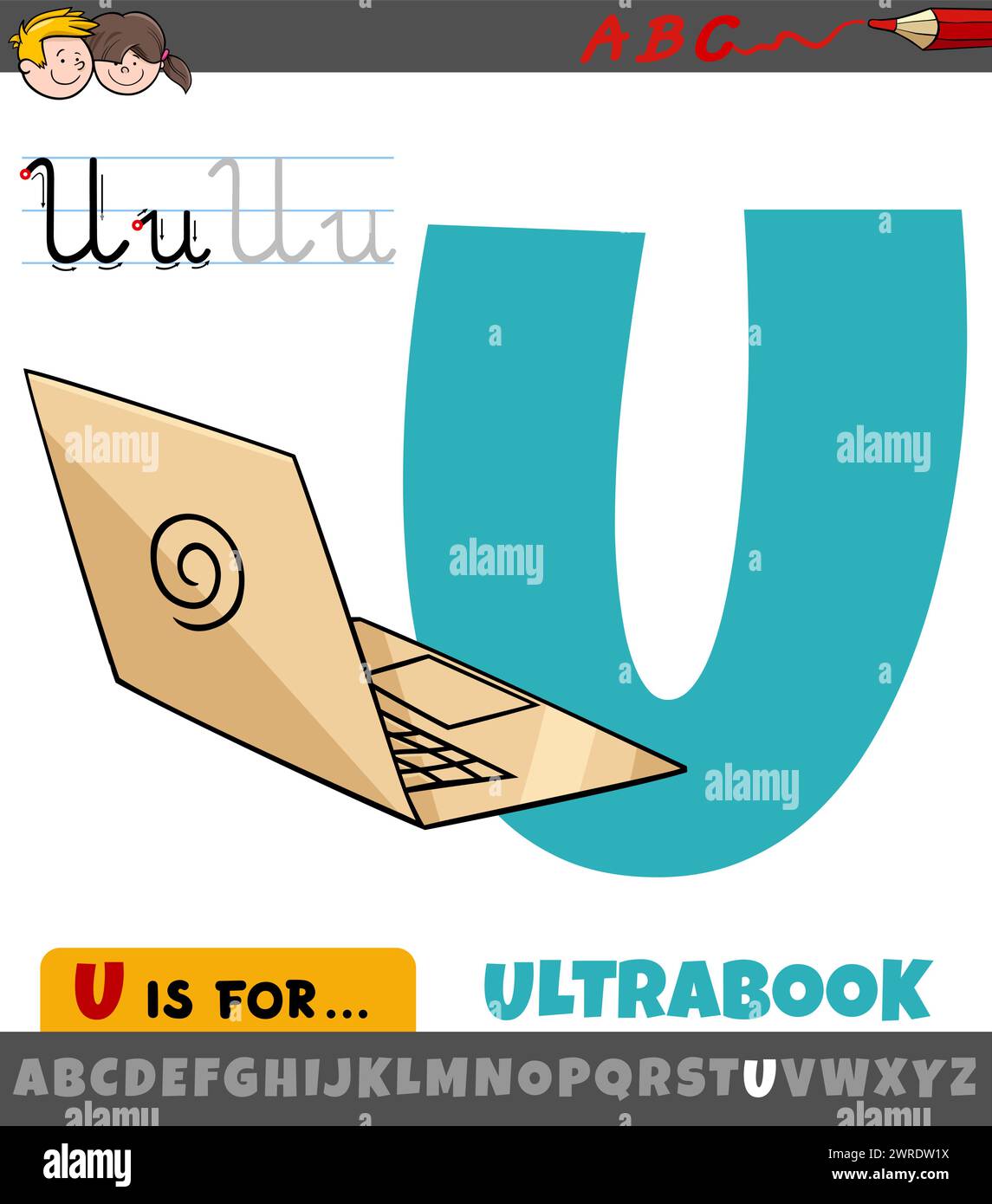 Educational cartoon illustration of letter U from alphabet with ...