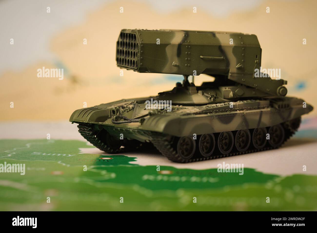 Model of panzer rocket launcher vehicle of Russian army on map Stock ...