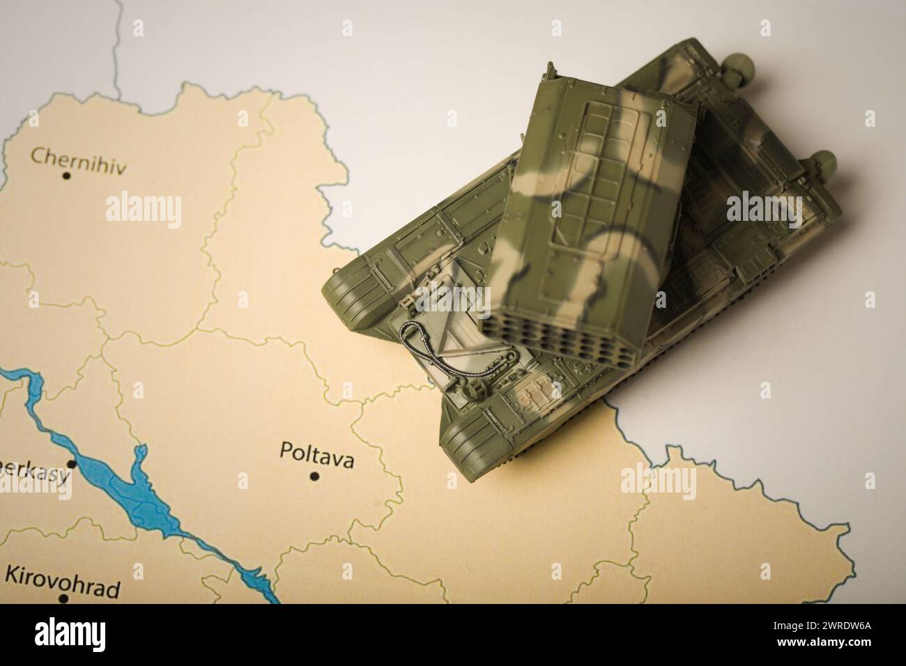Model of panzer rocket launcher vehicle of Russian army on map Stock ...