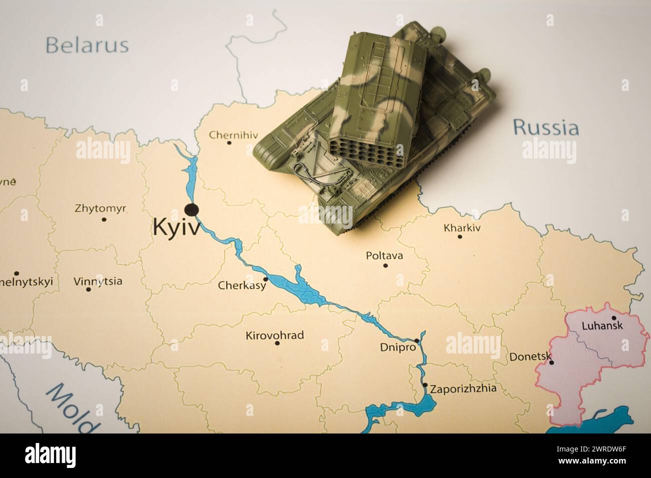 Model of panzer rocket launcher vehicle of Russian army on map Stock ...
