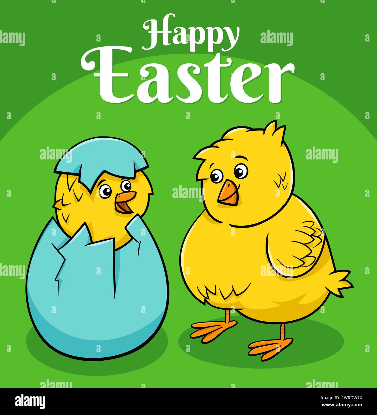 Cartoon illustration of Easter chick hatching from egg greeting card ...