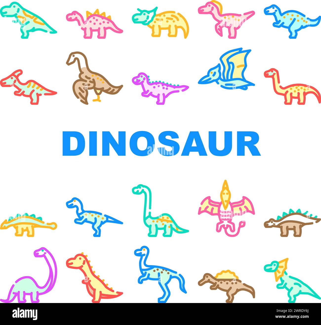 Dinosaur character jurassic cute icons set vector dino raptor hi-res ...