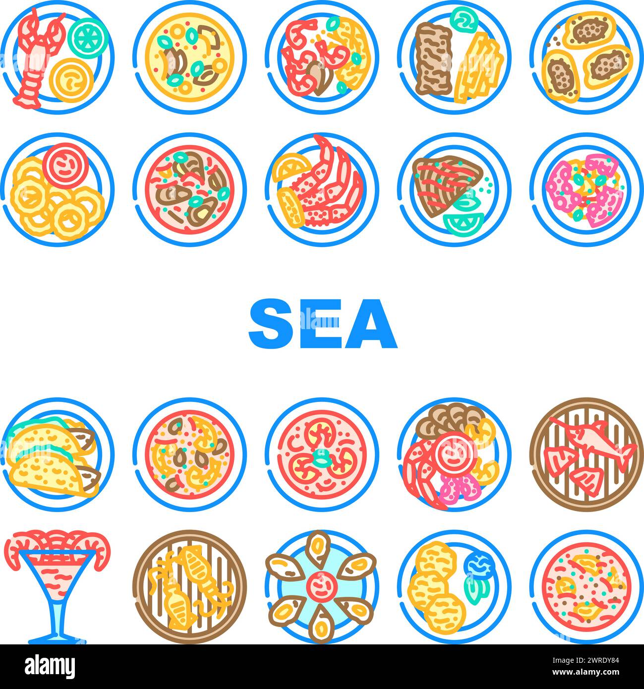 sea cuisine fish cook icons set vector Stock Vector Image & Art - Alamy