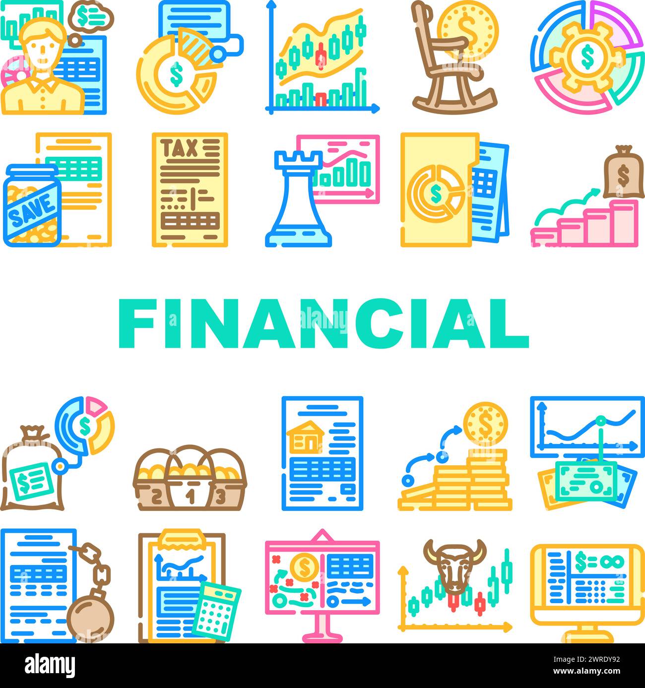 financial advisor consult real icons set vector Stock Vector Image ...
