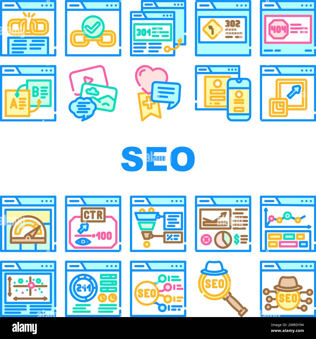 Seo web tech business digital icons set vector technical secure hi-res ...