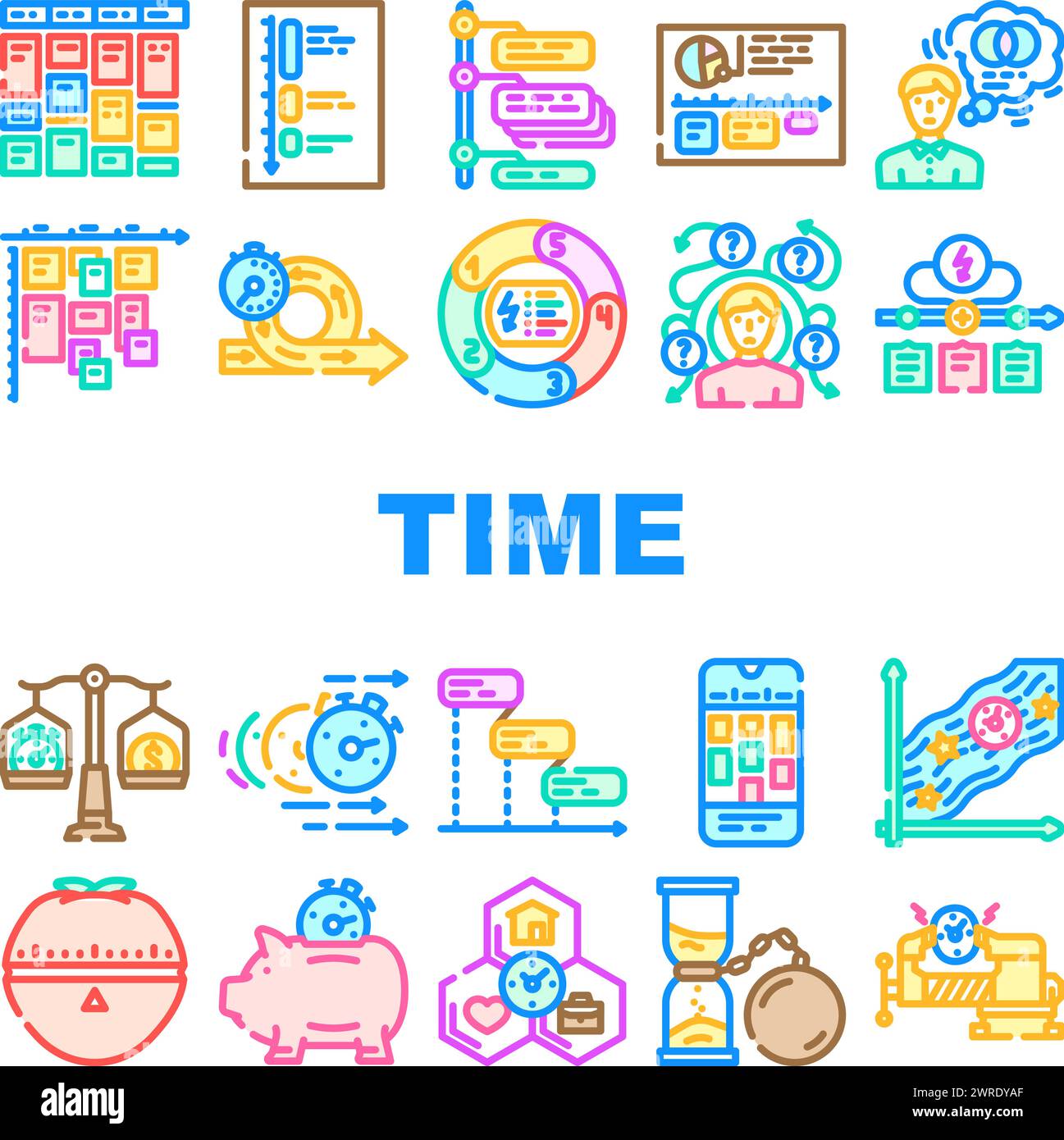 time management schedule task icons set vector Stock Vector Image & Art ...