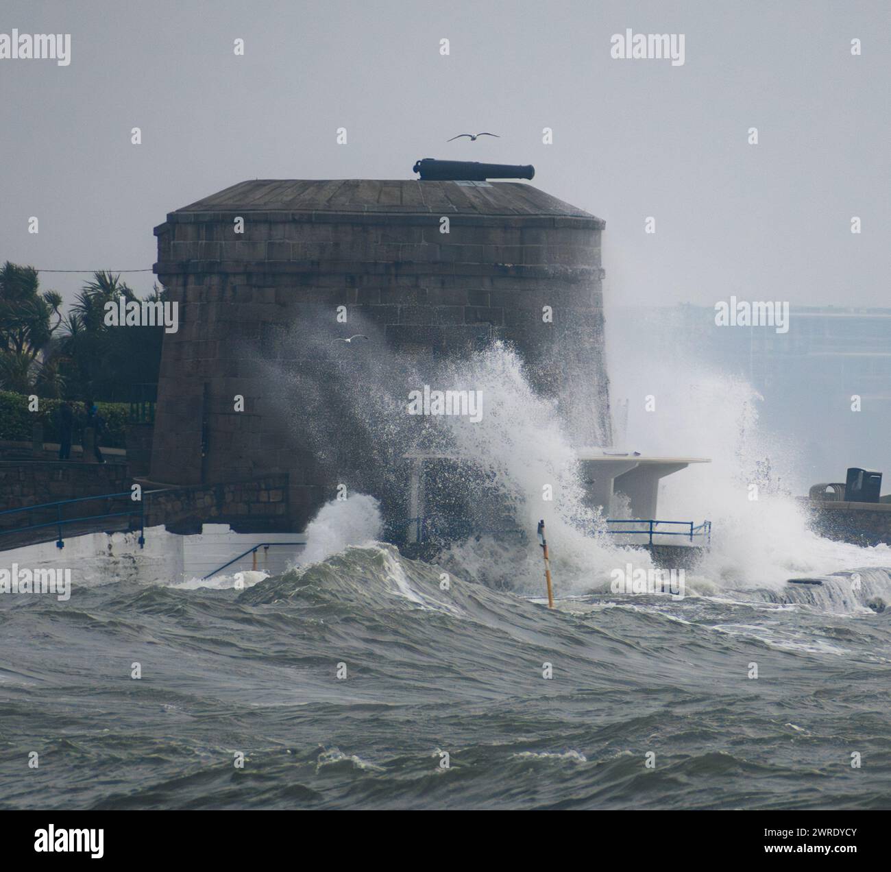 High tide waves at Seapoint Beach Stock Photo - Alamy