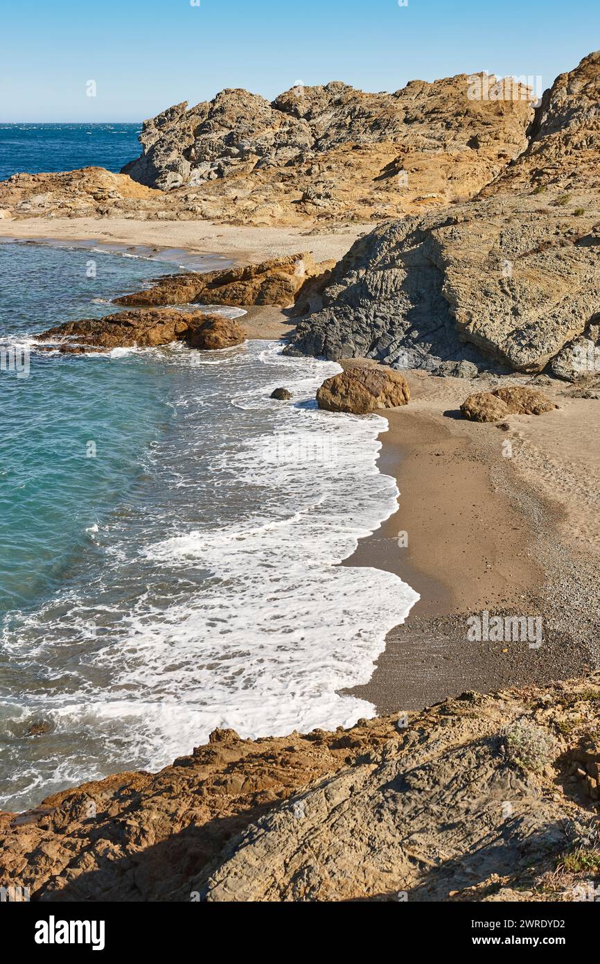 Mediterranean beach in Costa Brava. Borro beach, Colera. Girona, Spain ...