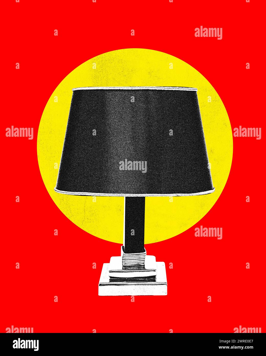 Poster. Contemporary art collage. Lamp in black and white filter stands ...