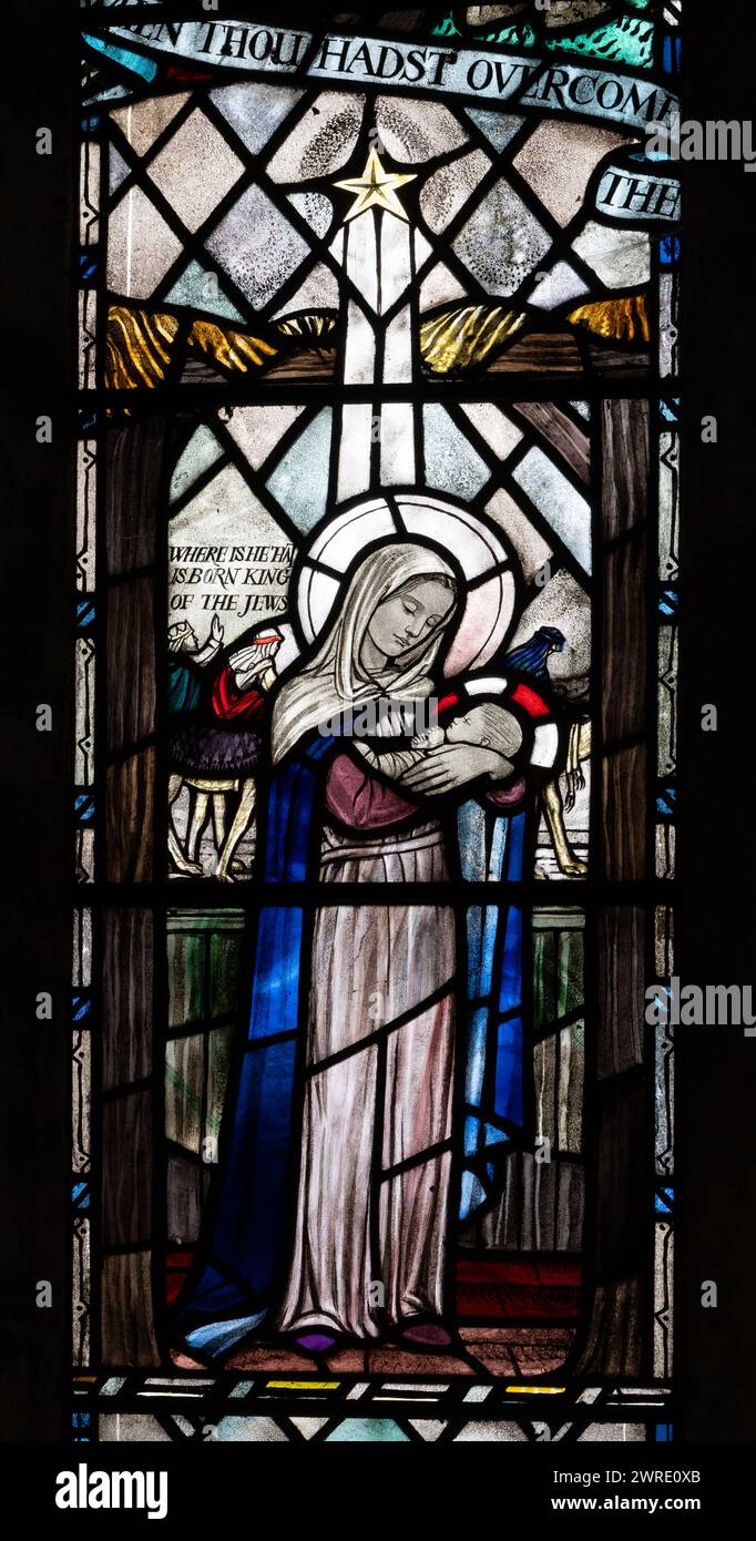 Mary and infant Jesus, east window detail, St. Peter`s Church ...